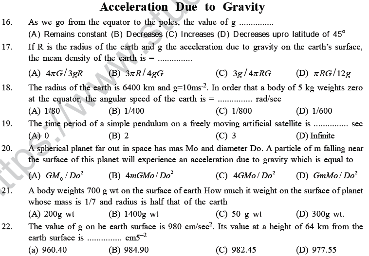 NEET UG Physics Gravitational MCQs, Multiple Choice Questions